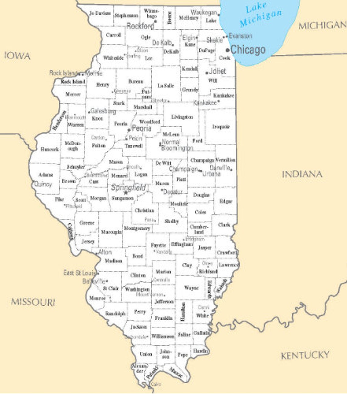 ILLINOIS STATE COUNTY Map Glossy Poster Picture Photo Banner City ...