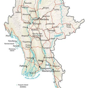 Burma Myanmar Physical Map Glossy Poster Picture Photo Print Banner ...