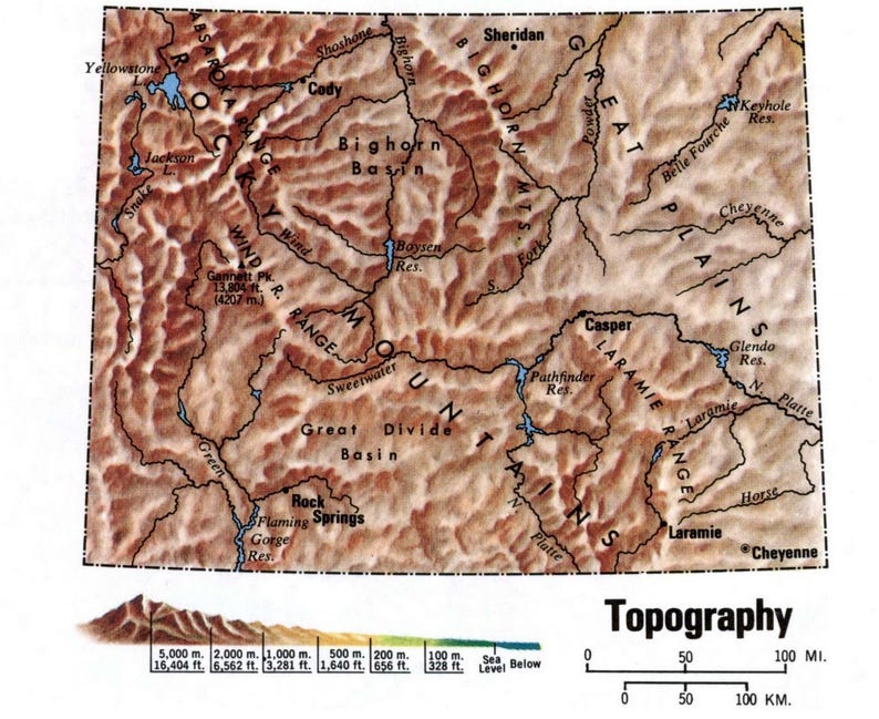 Wyoming Topography Map Glossy Poster Picture Photo Print Banner WY USA ...