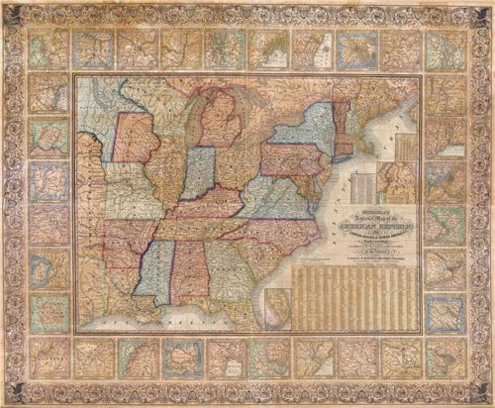 1844 UNITED STATES MAP Glossy Poster Picture Photo Usa Historical ...