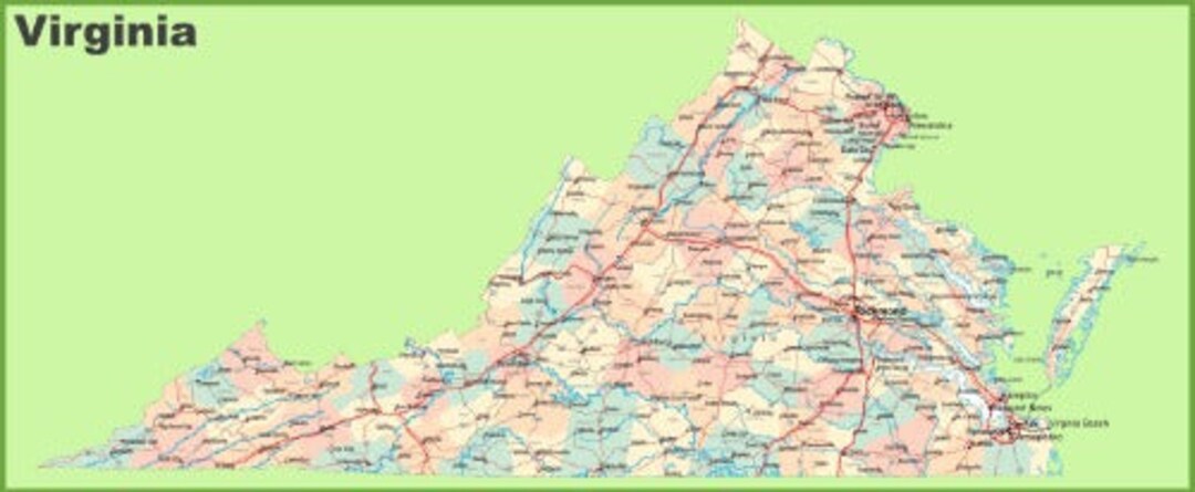 VIRGINIA STATE ROAD Map Glossy Poster Picture Photo Banner City Highway ...