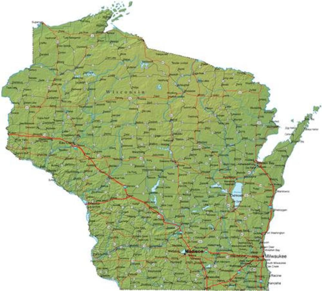 WISCONSIN STATE ROAD Map Glossy Poster Picture Photo Milwaukee Cheese ...