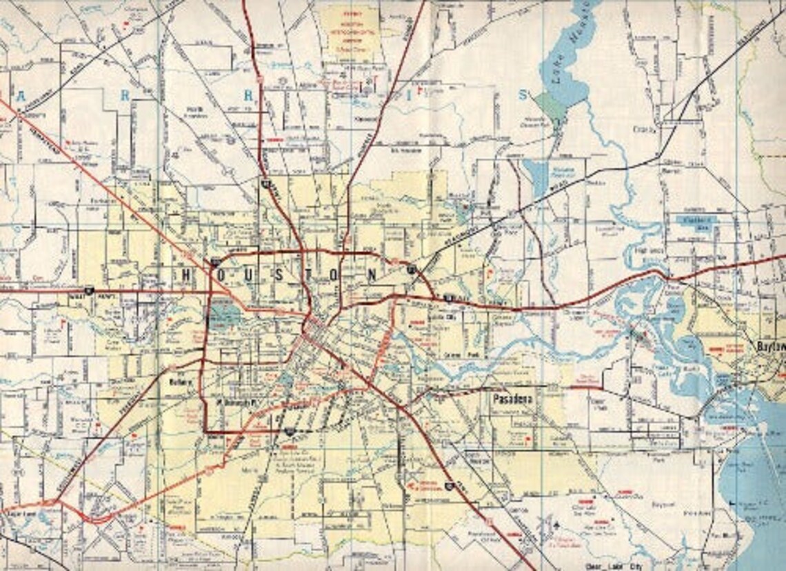HOUSTON TEXAS MAP Glossy Poster Picture Photo Banner Print Road City ...
