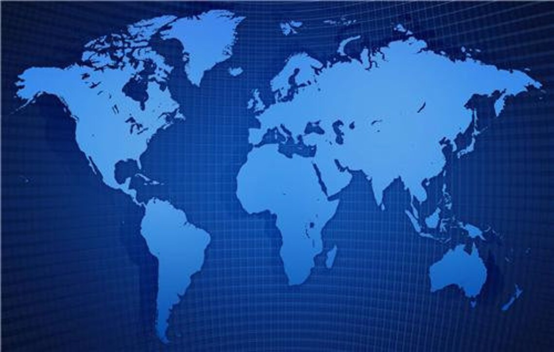 BLUE WORLD MAP Glossy Poster Picture Photo Countries Globe Maps Ocean ...