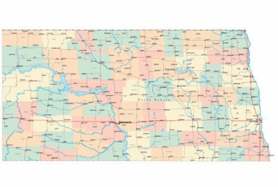 NORTH DAKOTA STATE Road Map Glossy Poster Picture Photo City County Nd ...