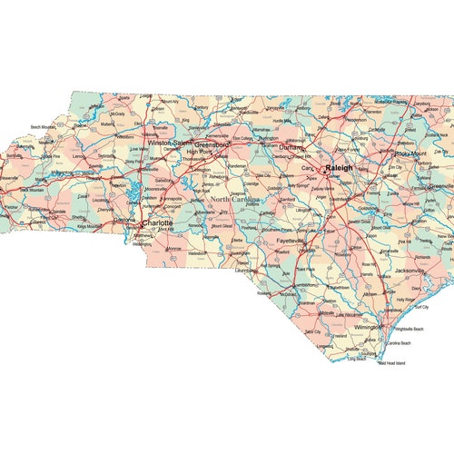 North Carolina State Road MAP Glossy Poster Picture Photo City - Etsy