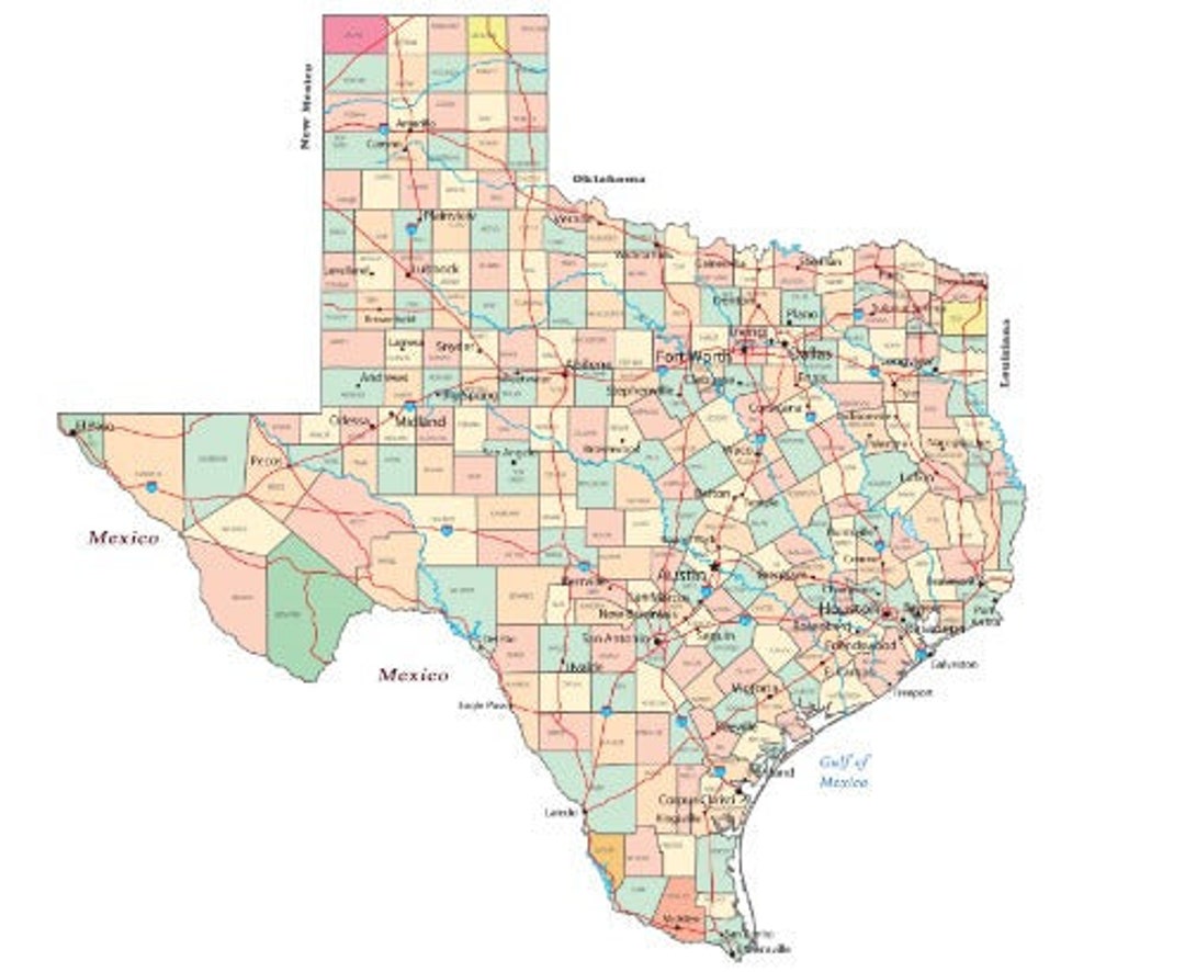 TEXAS STATE COUNTY Map Glossy Poster Picture Photo Banner Road City ...