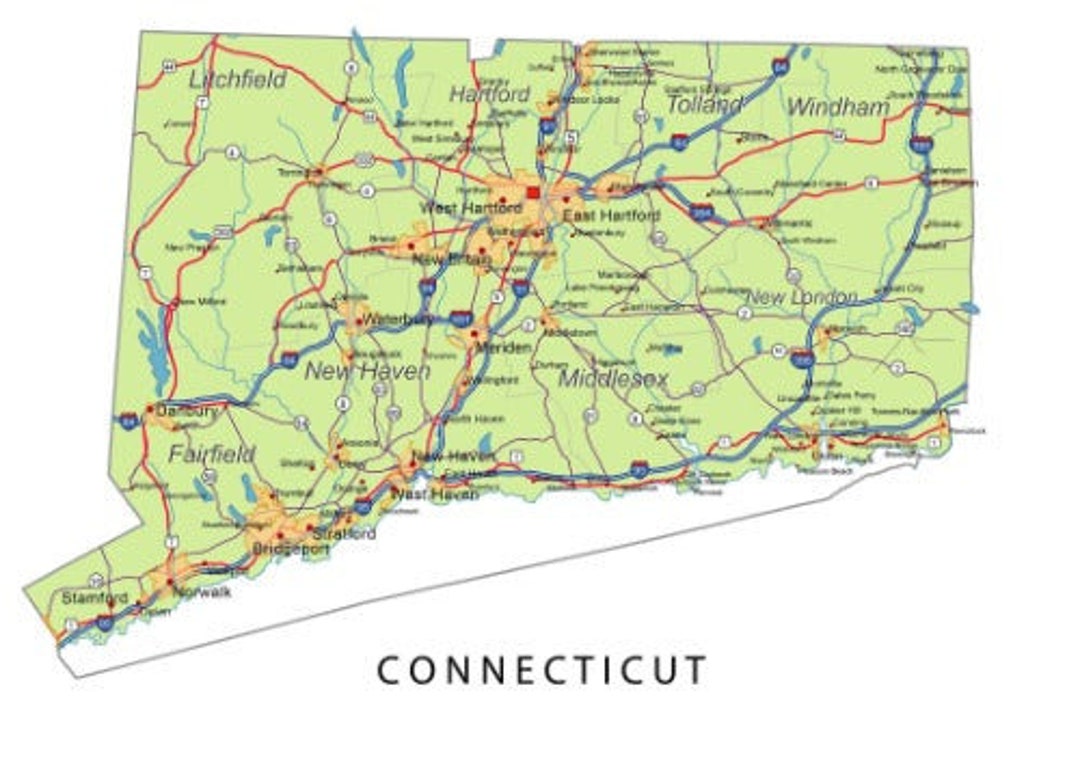 CONNECTICUT STATE ROAD Map Glossy Poster Picture Photo Banner Hartford ...
