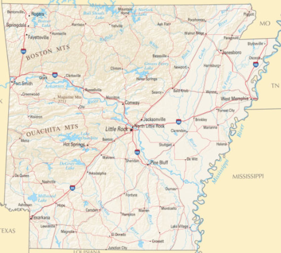 ARKANSAS ROAD MAP Glossy Poster Picture Photo City County State Little ...