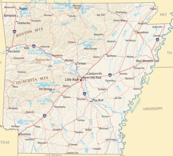 ARKANSAS ROAD MAP Glossy Poster Picture Photo City County - Etsy