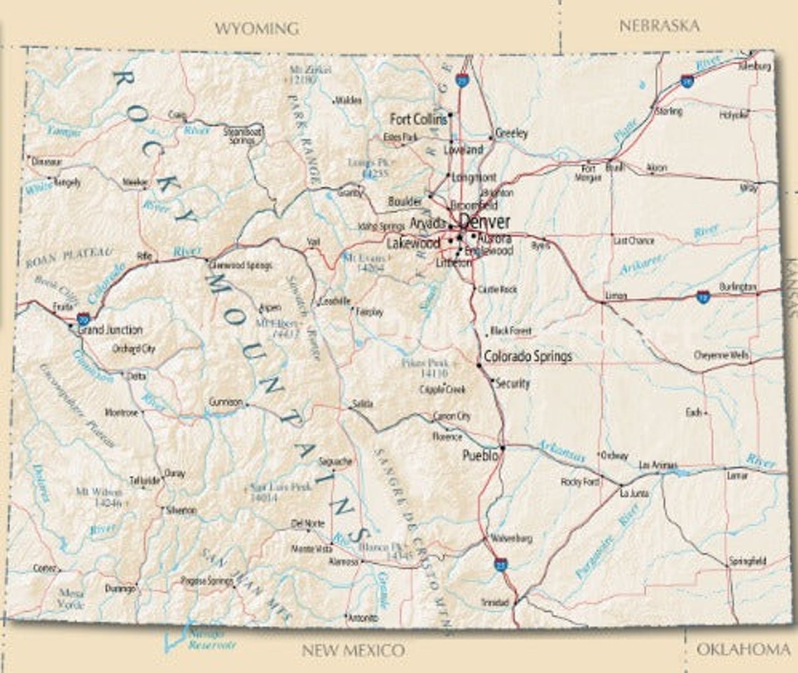 COLORADO STATE ROAD Map Glossy Poster Picture Photo Banner Denver City ...
