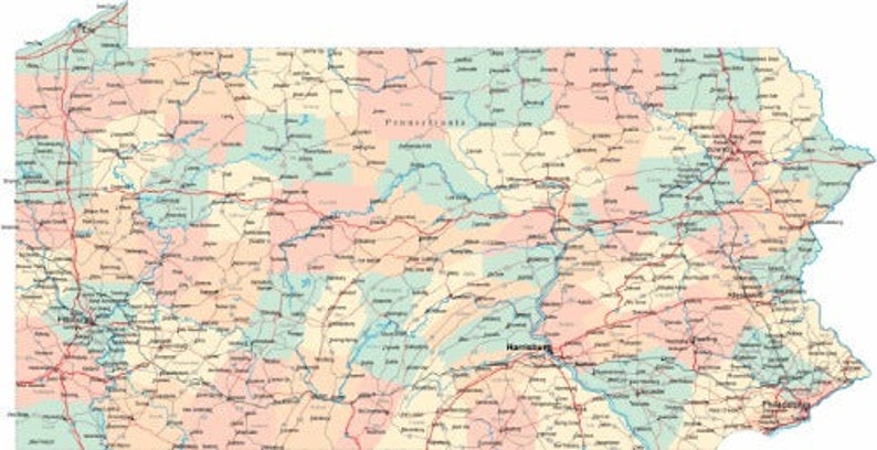 PENNSYLVANIA STATE ROAD Map Glossy Poster Picture Photo City County Pa ...