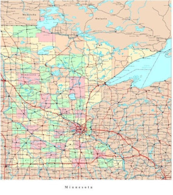 MINNESOTA STATE ROAD Map Glossy Poster Picture Photo Banner - Etsy