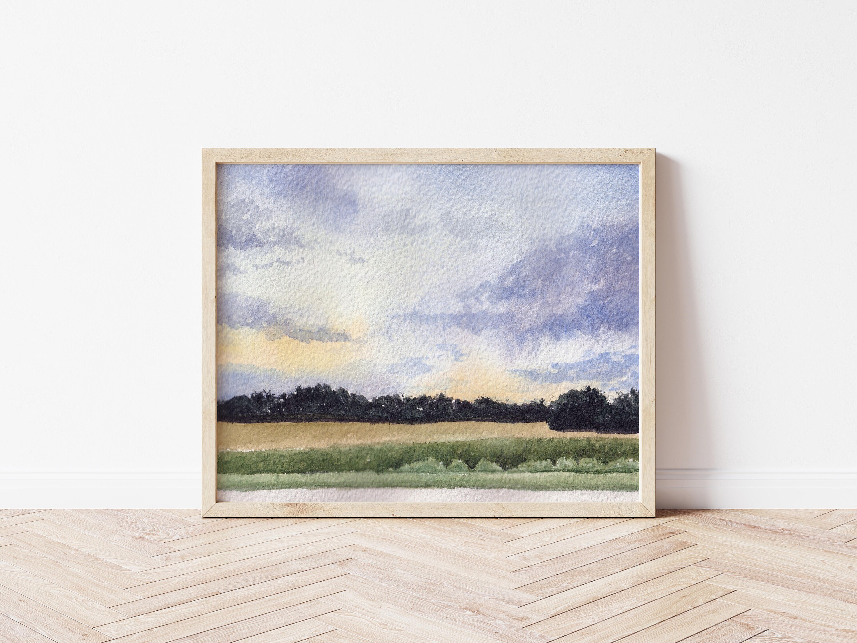 Midwest Sunset Watercolor Landscape Indiana Summer Painting - Etsy