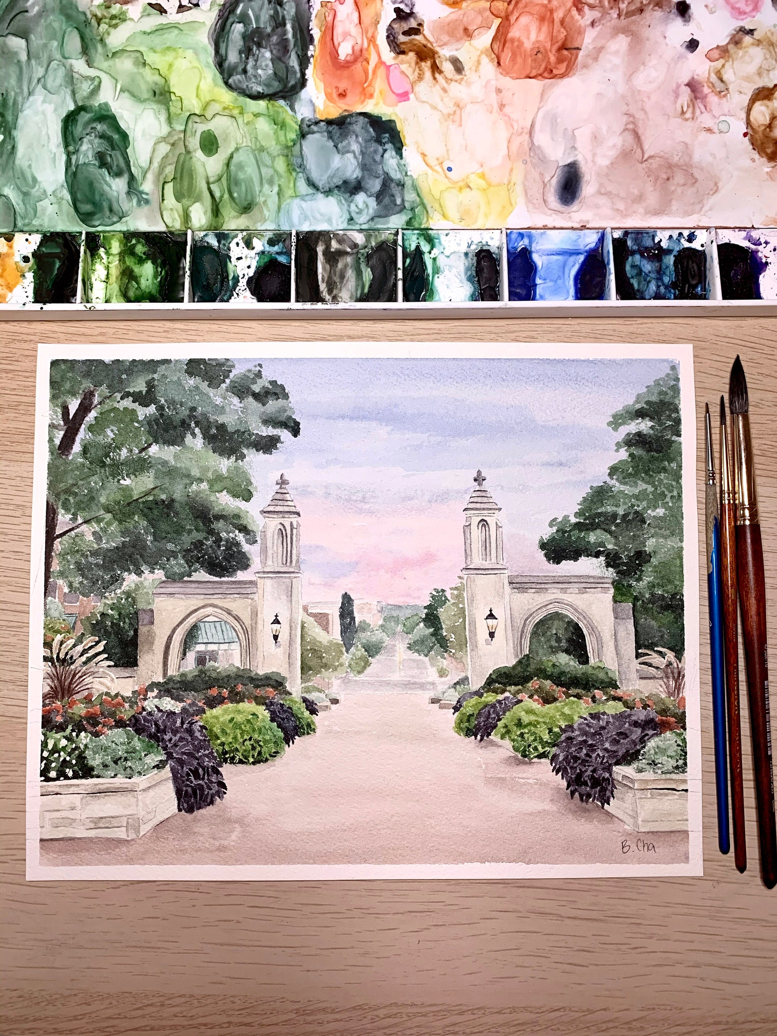 Sample Gates Painting, Bloomington Indiana, Watercolor Landmark ...