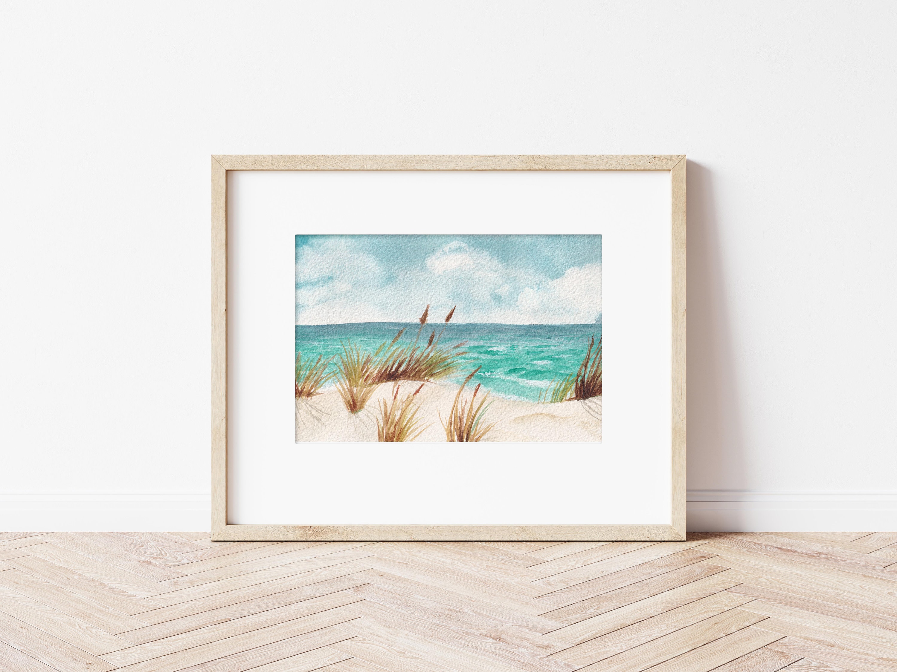 Beach Watercolor Landscape, Coastal Decor, Ocean Painting, Watercolor ...