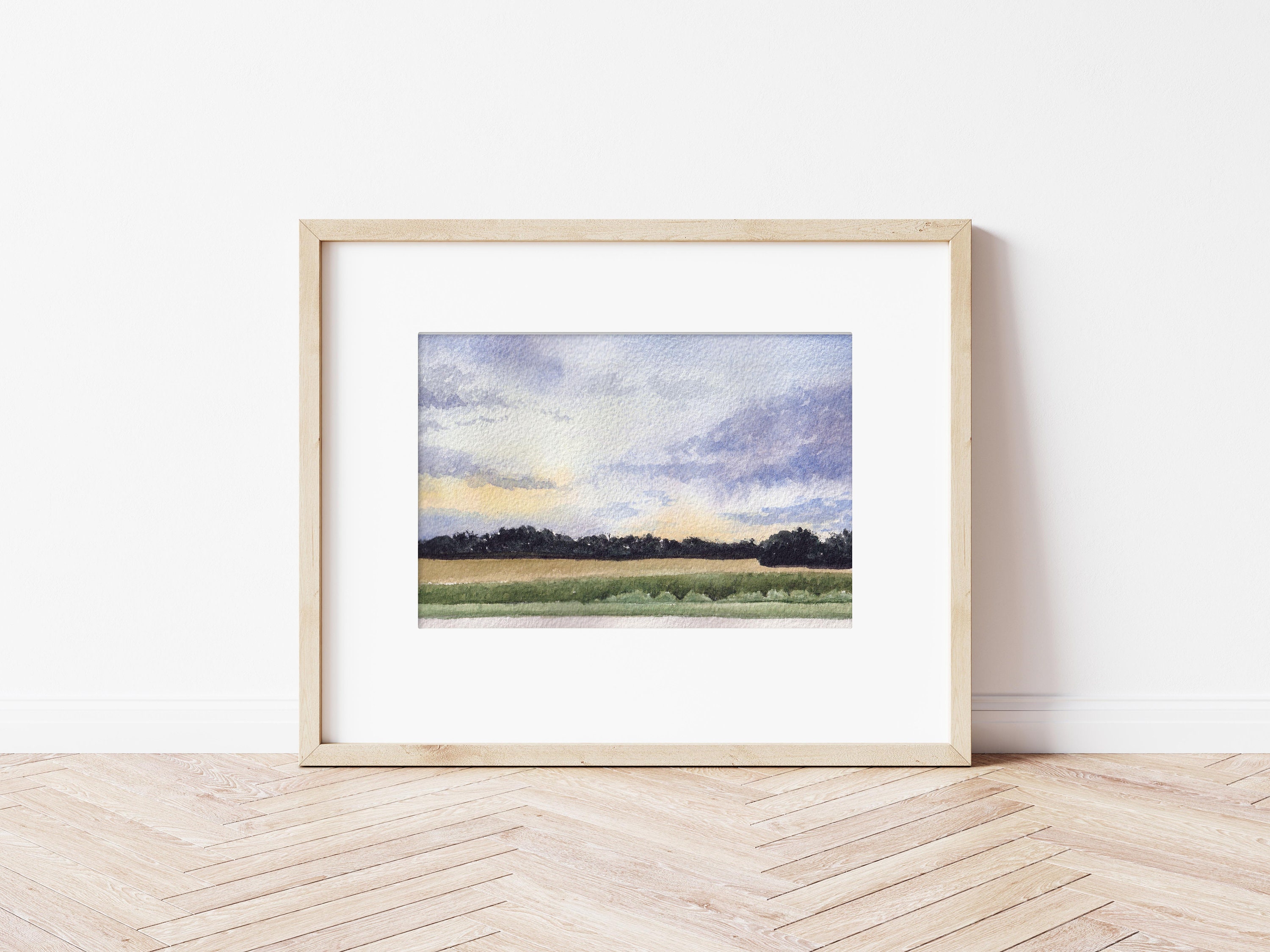 Midwest Sunset Watercolor Landscape Indiana Summer Painting - Etsy