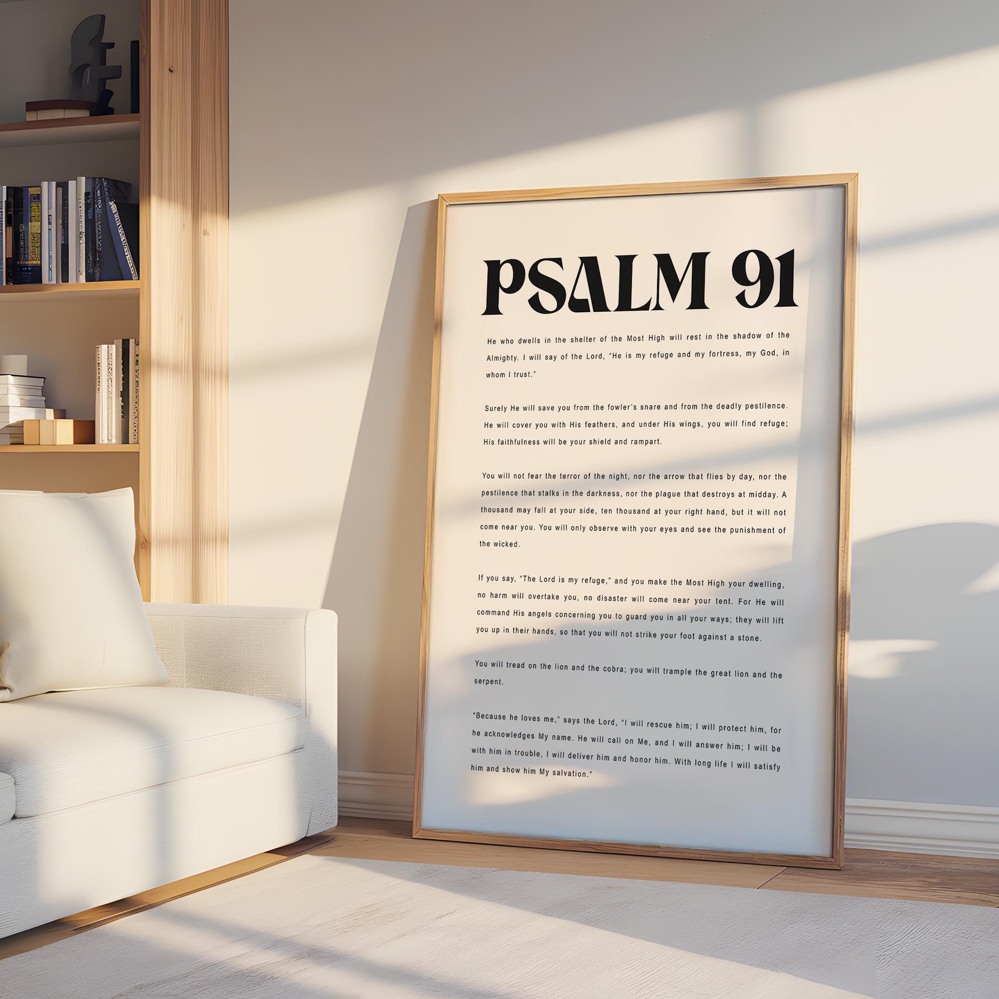Psalm 91 Print, Bible Verse Wall Art, Christian Home Decor, Scripture ...