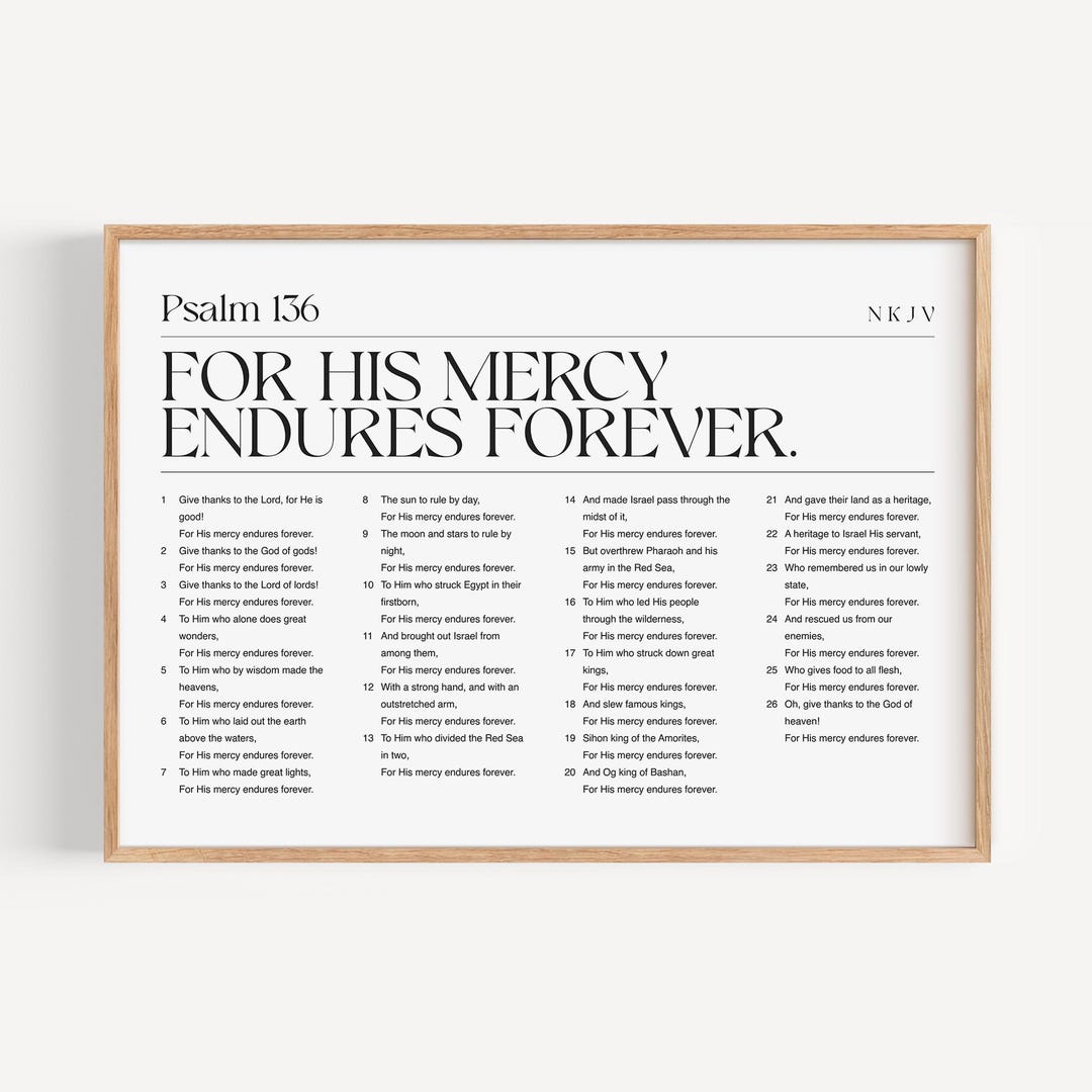 Psalm 136 Wall Art, Inspirational Bible Verse Print, Minimalist ...