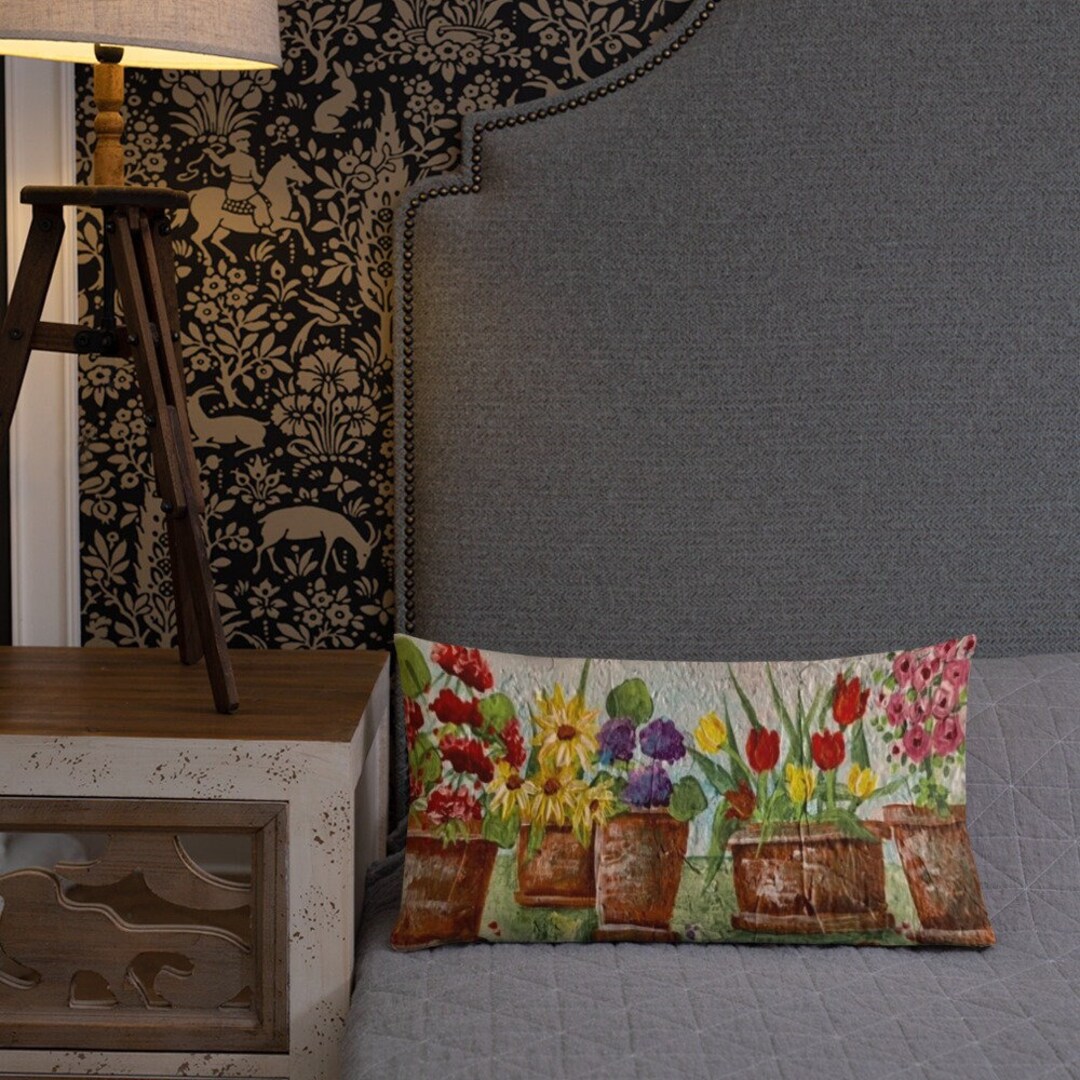 Yellow, Purple & Red Flowers in Tera Cotta Pots. Printed From Original ...