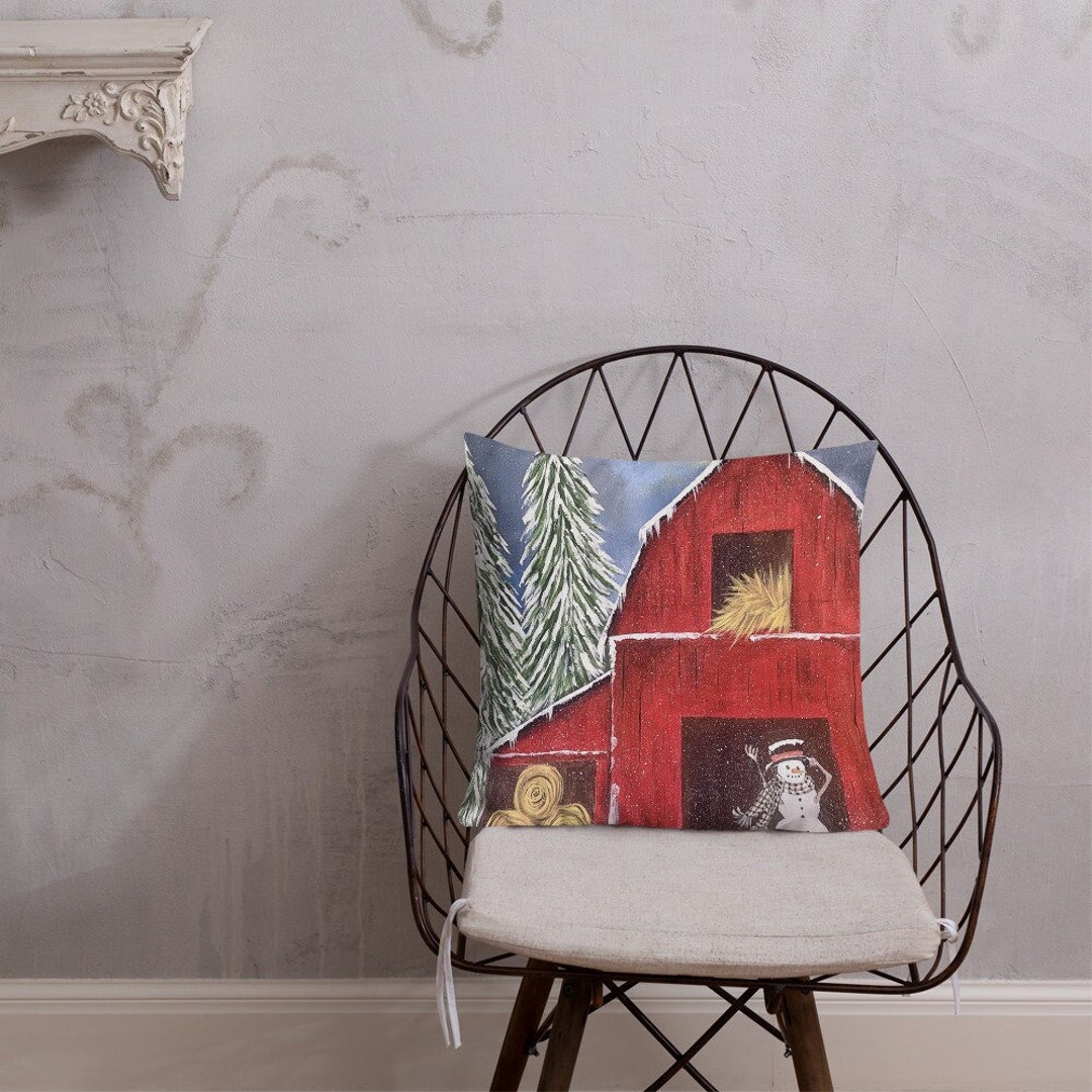 Red Barn With Snowman Inside Printed From Original Hand Painted Design ...