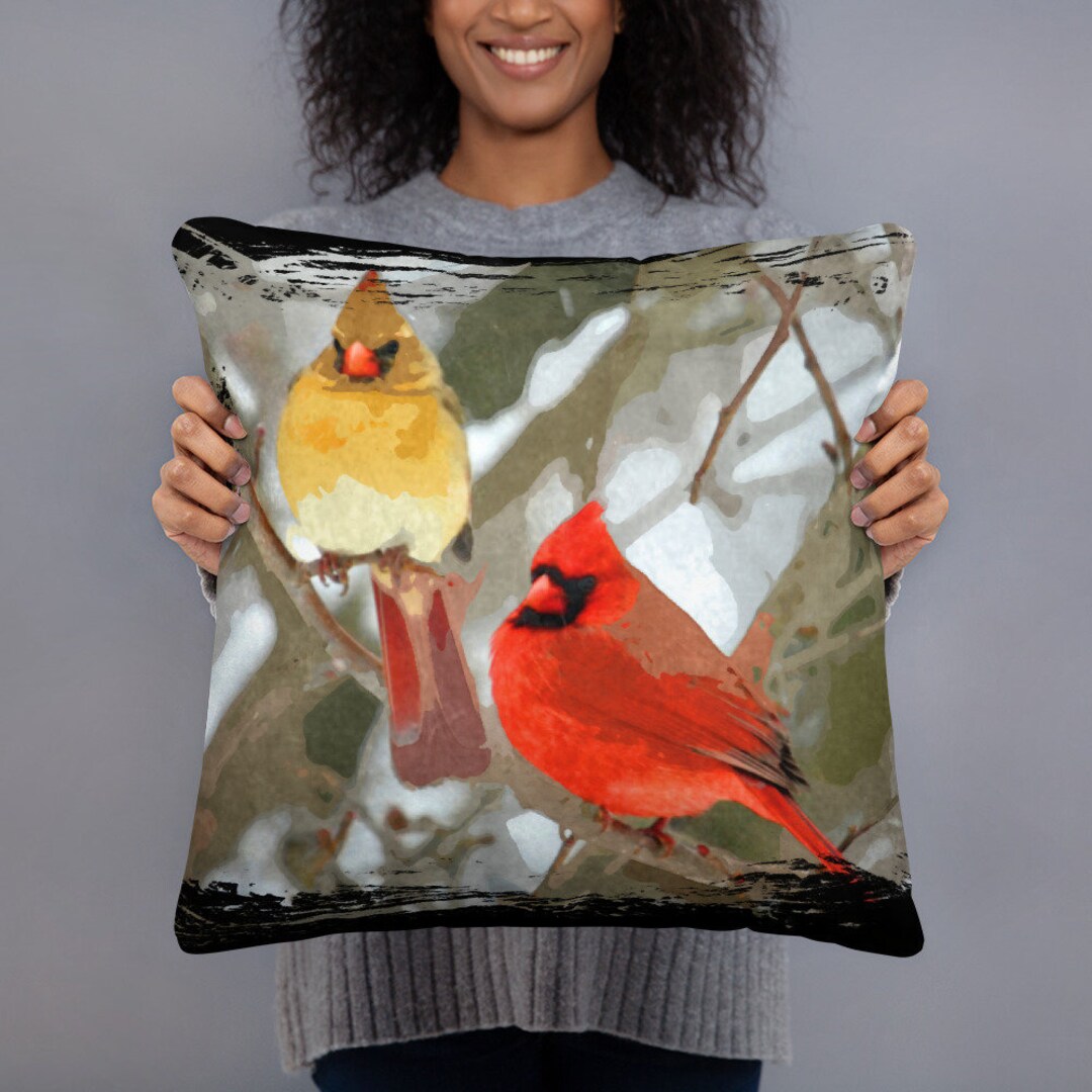 Watercolor Cardinals Throw Pillow: Double Sided Designer Art - Etsy