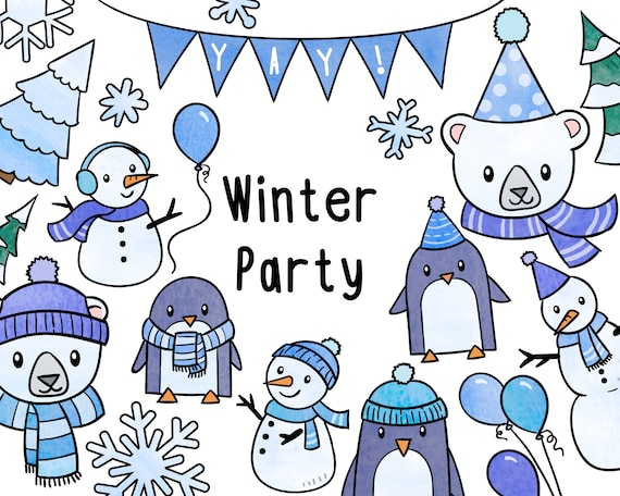Watercolor Clipart Winter Party Instant Digital Download | Etsy