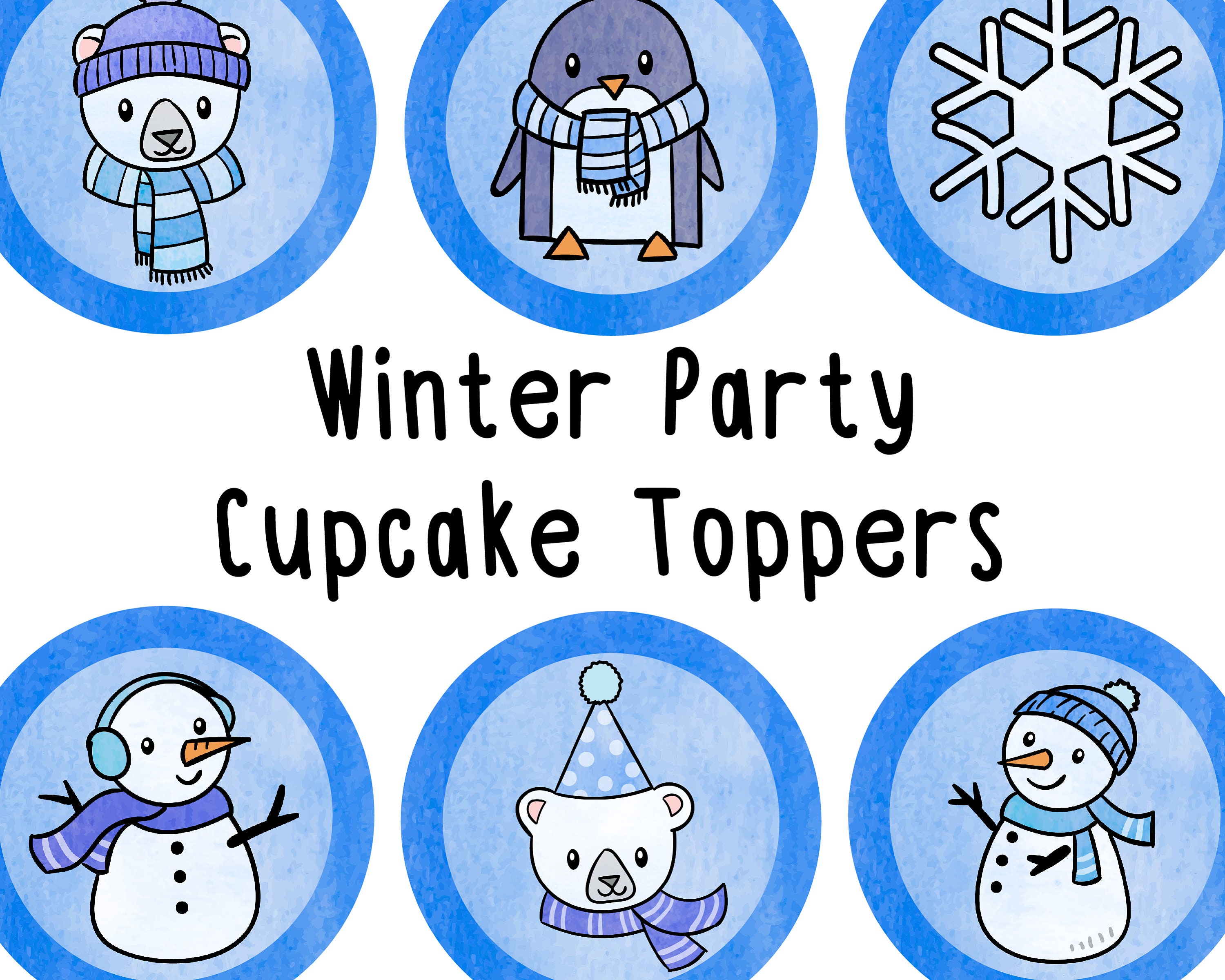 Watercolor Printable Winter Cupcake Toppers, Instant Download, Winter ...