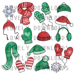 Watercolor Clipart Christmas Winter Clothes, Instant Digital Download ...