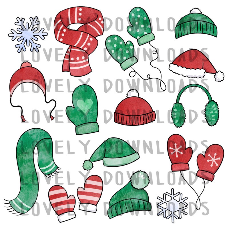 Watercolor Clipart Christmas Winter Clothes, Instant Digital Download ...