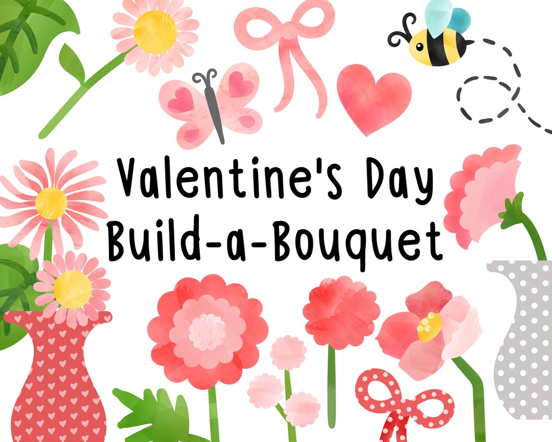 Watercolor Collage Clipart Valentine's Day Build-a-bouqet, Instant ...
