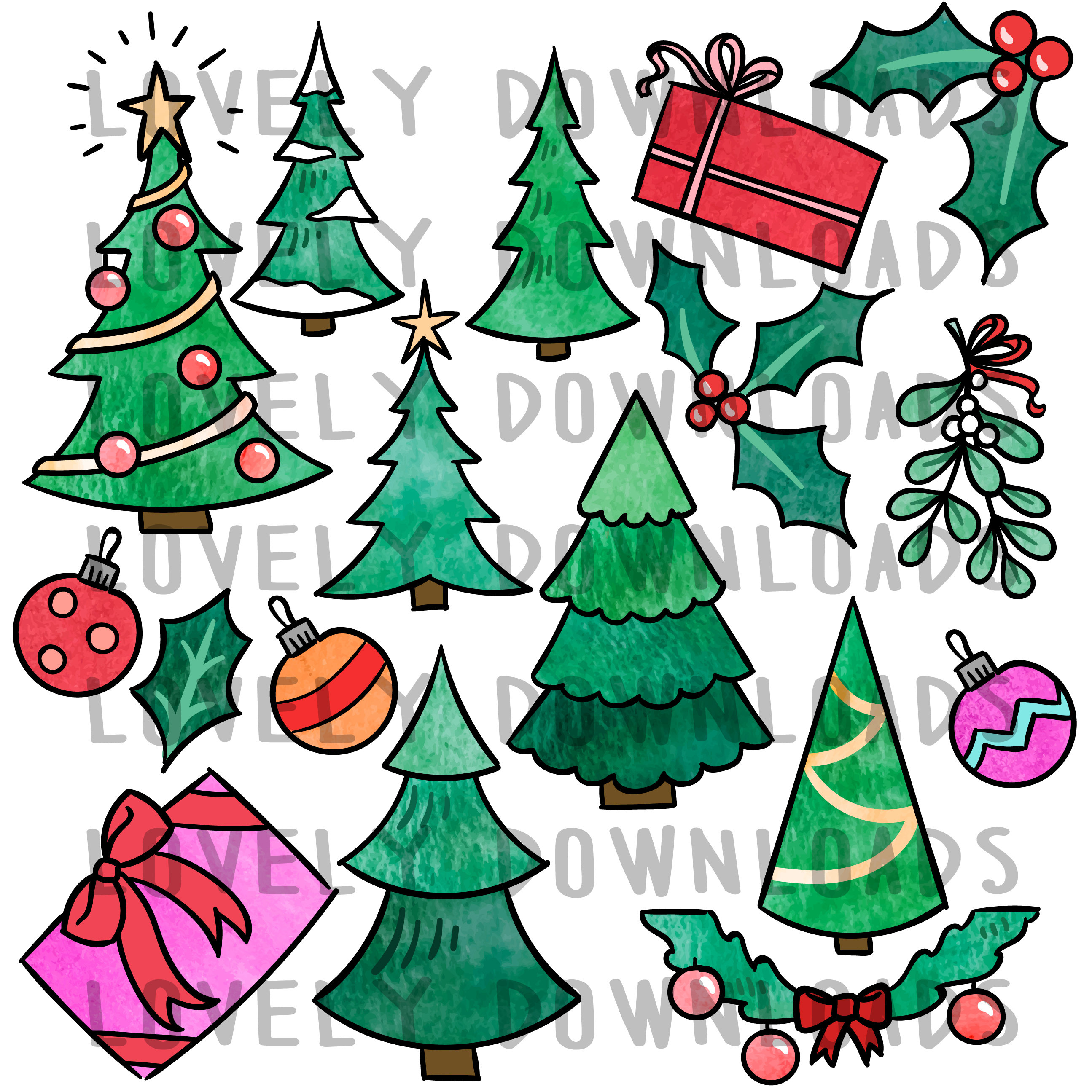 Watercolor Clipart Christmas Greenery, Instant Digital Download ...