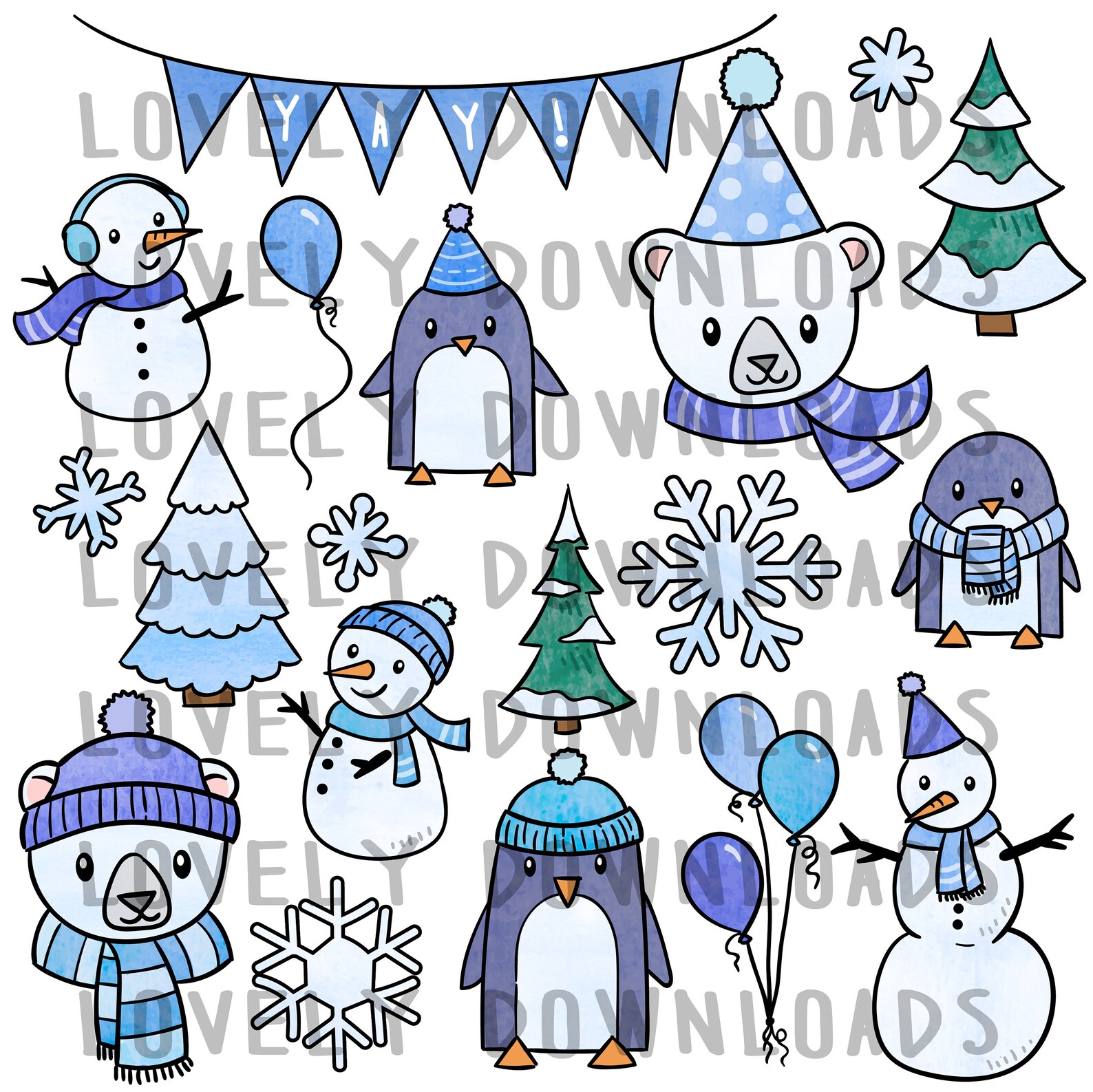 Watercolor Clipart Winter Party, Instant Digital Download, Limited ...