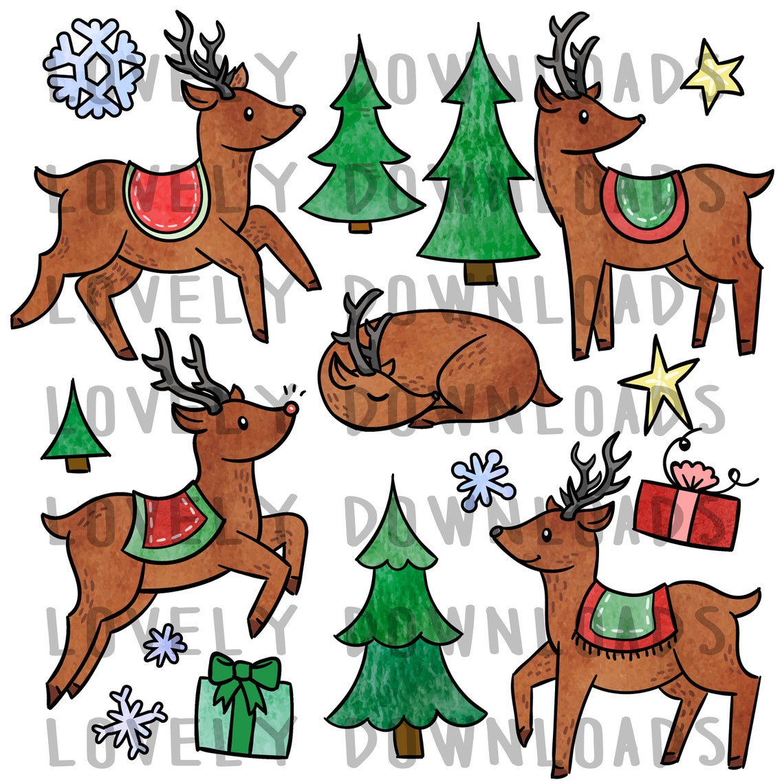 Watercolor Clipart Christmas Reindeer, Instant Digital Download ...