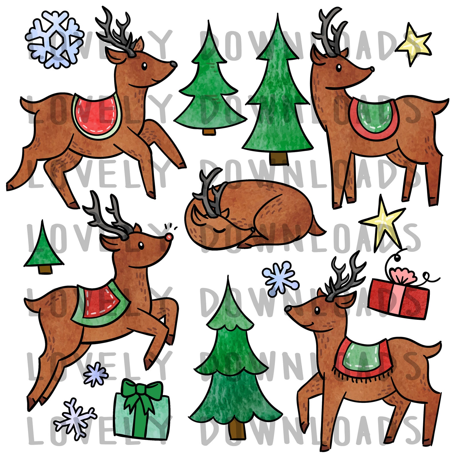 Watercolor Clipart Christmas Reindeer, Instant Digital Download ...