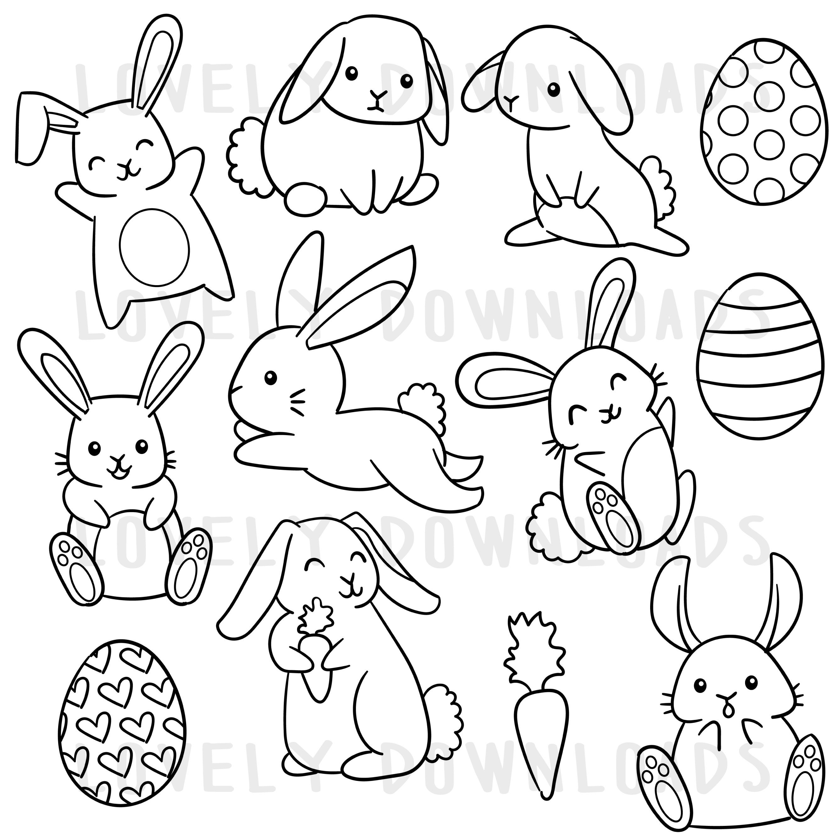 Digital Stamps: Easter Bunnies, Instant Digital Download, Limited ...
