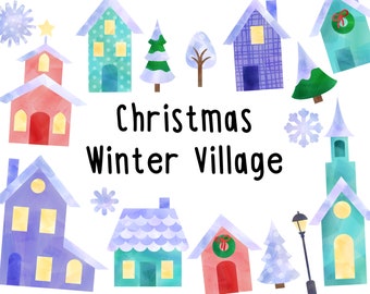 Watercolor Clipart Christmas Village Instant Digital | Etsy