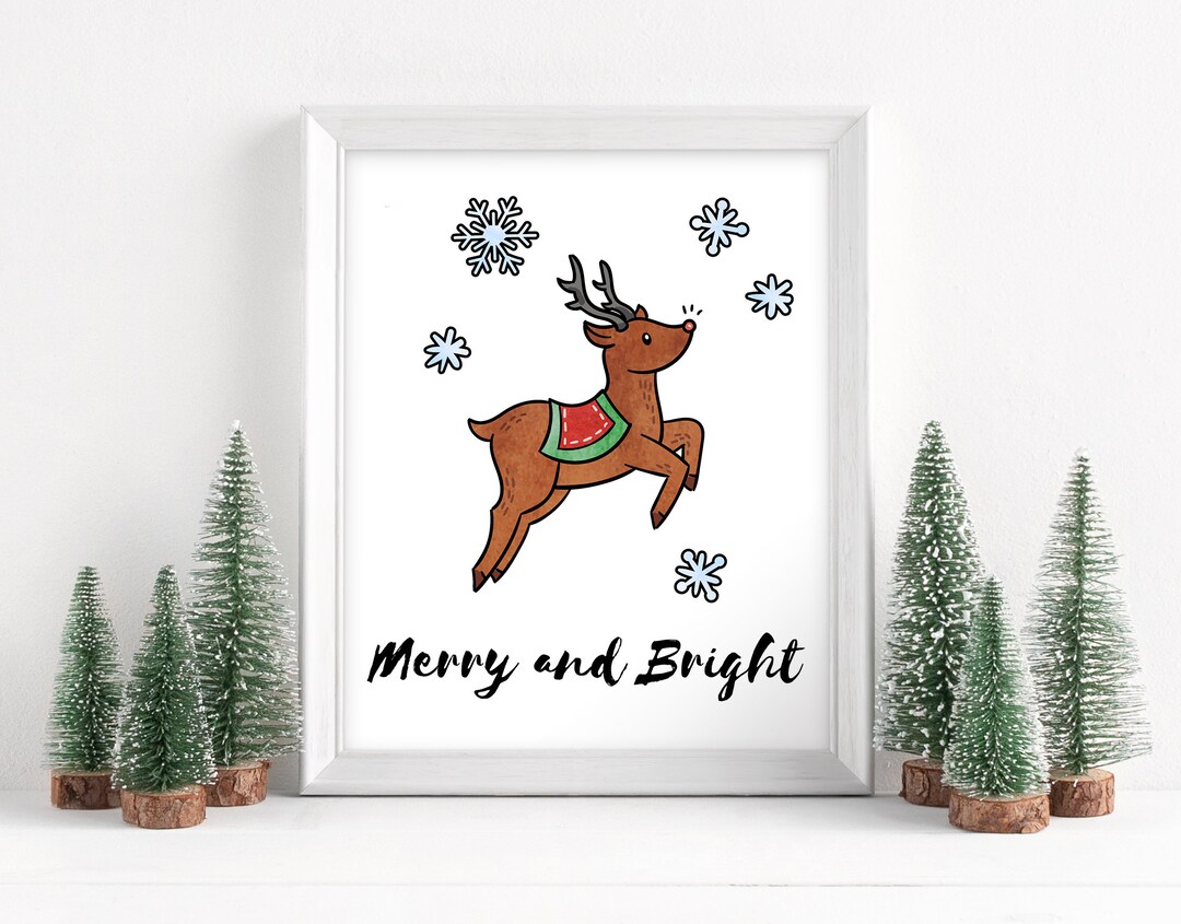 Printable Christmas Wall Decor, Merry and Bright, Instant Download ...