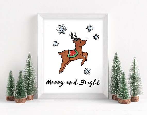 Printable Christmas Wall Decor Merry and Bright Instant - Etsy