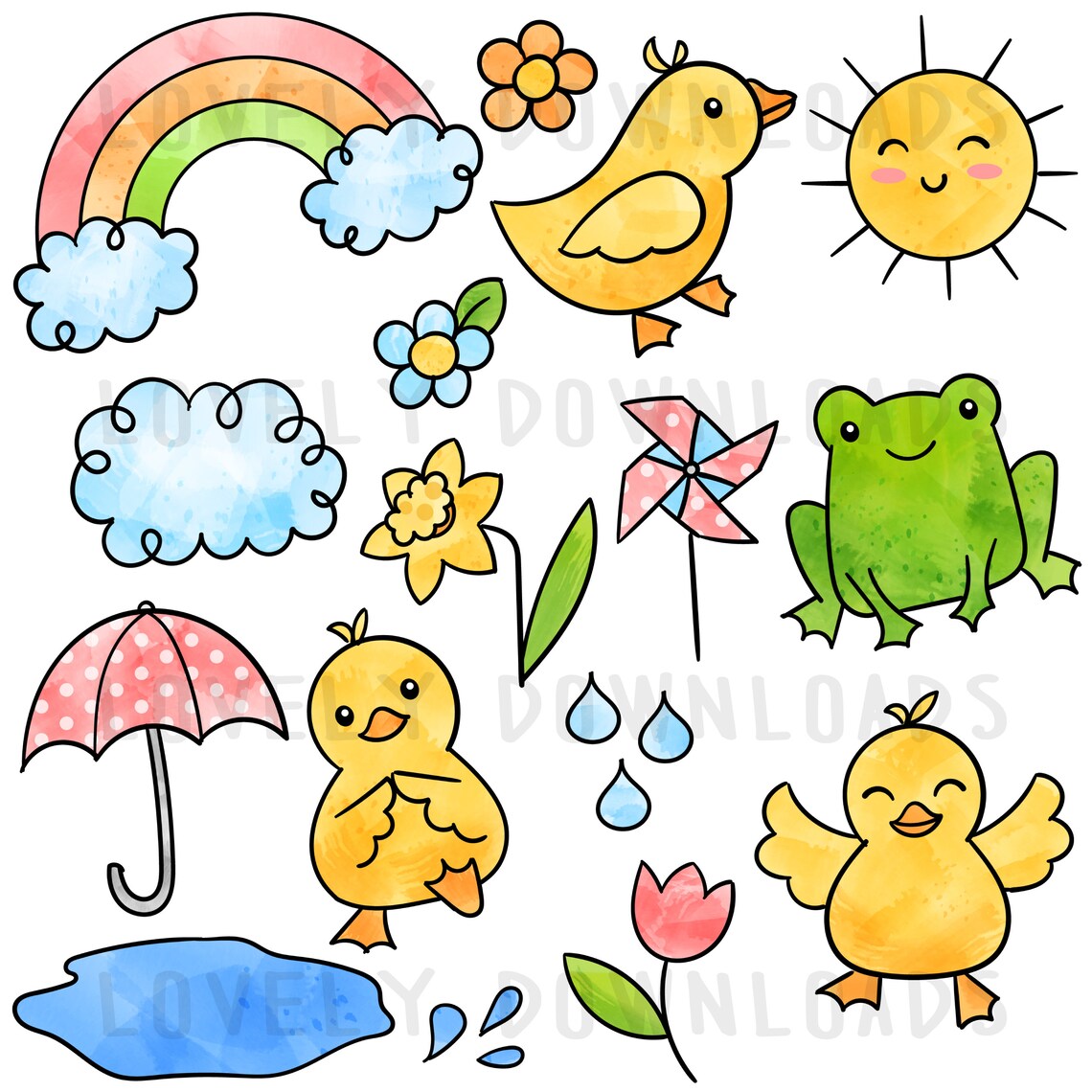 Watercolor Clipart Spring Showers Instant Digital Download - Etsy