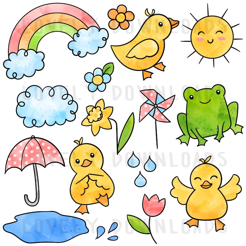 Watercolor Clipart Spring Showers, Instant Digital Download, Limited ...