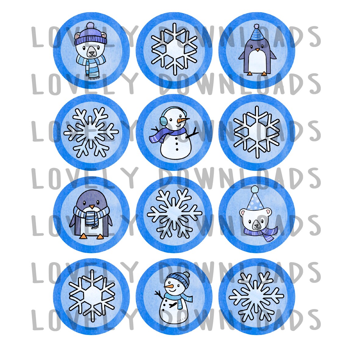 Watercolor Printable Winter Cupcake Toppers, Instant Download, Winter ...