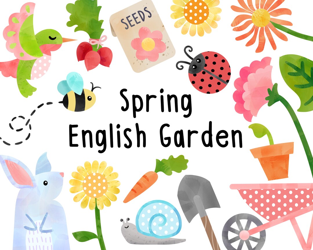 Watercolor Collage Clipart Spring English Garden, Instant Digital ...