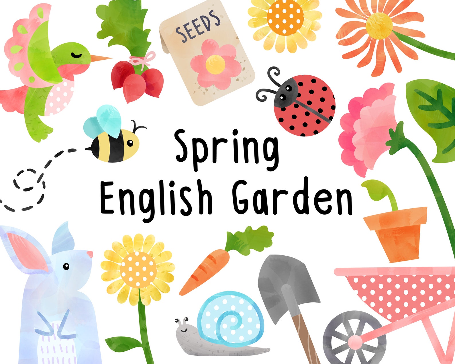 Watercolor Collage Clipart Spring English Garden Instant - Etsy
