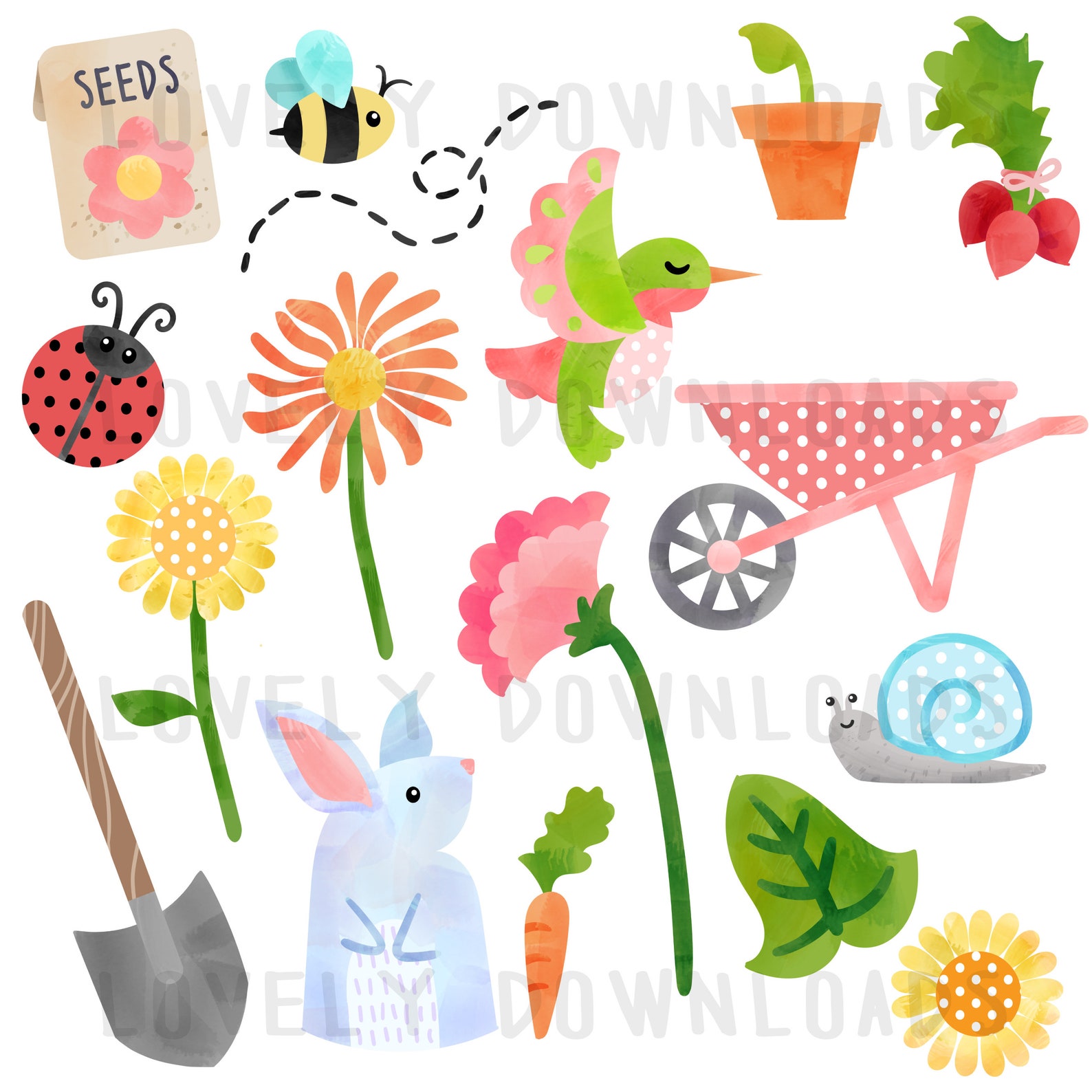 Watercolor Collage Clipart Spring English Garden, Instant Digital ...