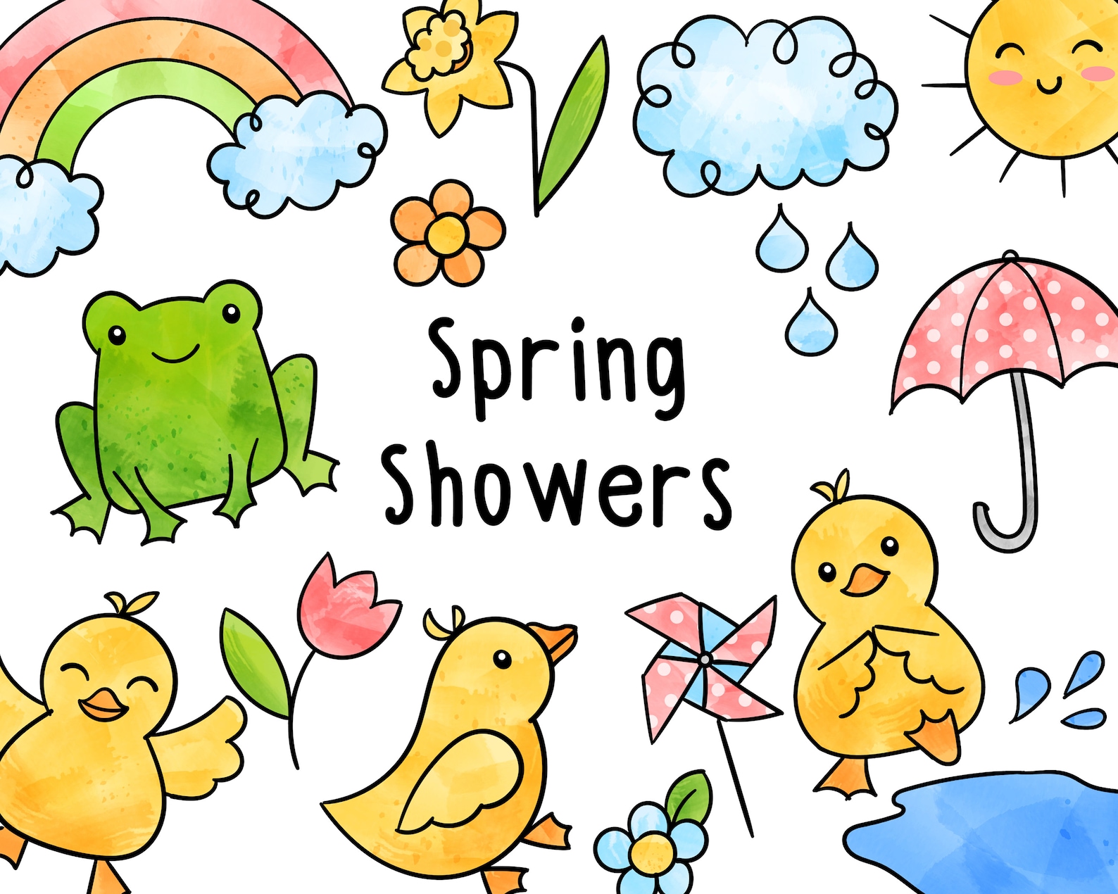 Watercolor Clipart Spring Showers, Instant Digital Download, Limited ...