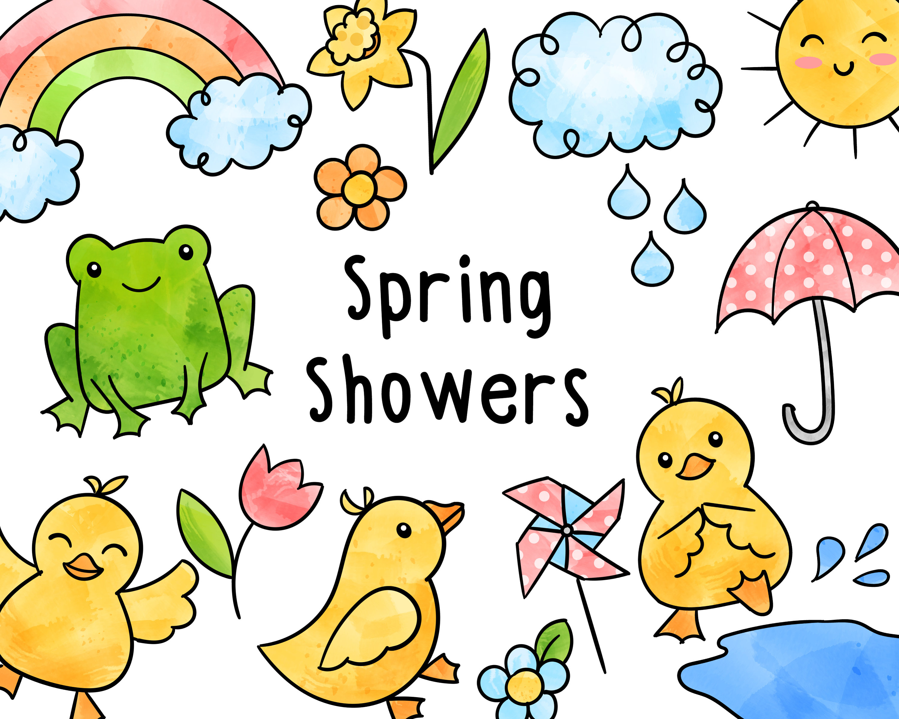 Watercolor Clipart Spring Showers, Instant Digital Download, Limited ...