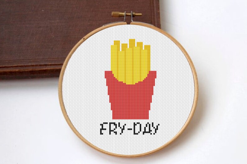 Fry-day (french Fries Pun) Cross Stitch Pattern (PDF) Food Pun Cross ...