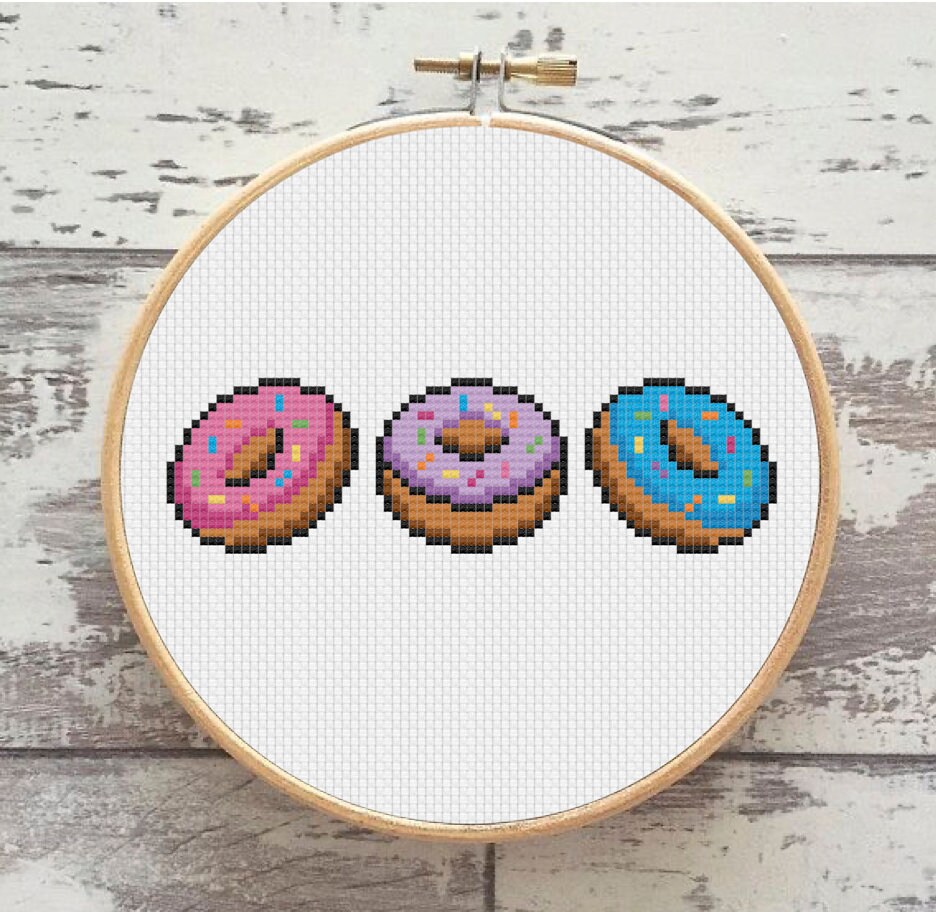 Three Cute Doughnuts Cross Stitch Pattern PDF Food Cross - Etsy