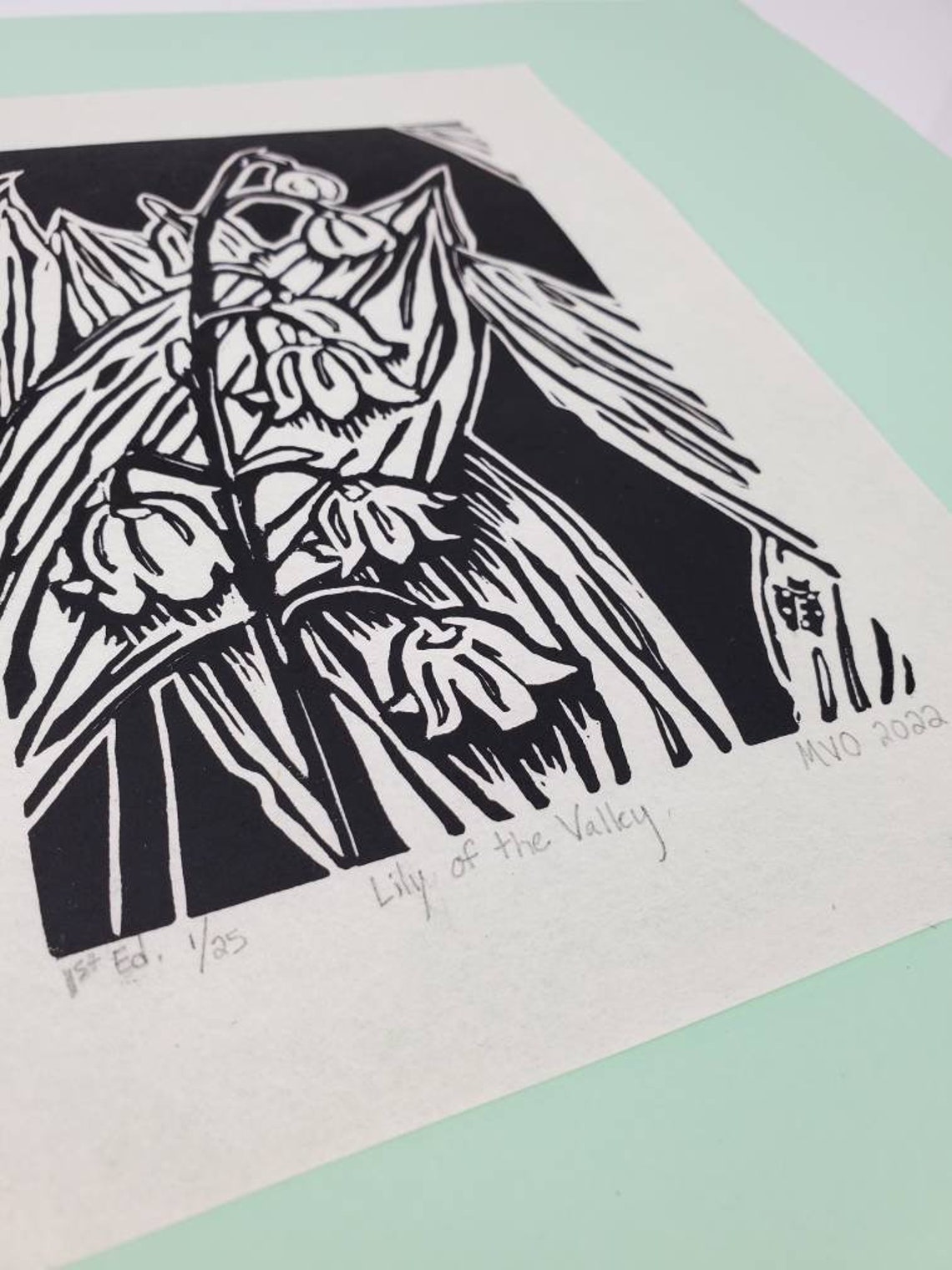 Lily of the Valley Linoleum Block Original Print on Unbleached Mulberry ...